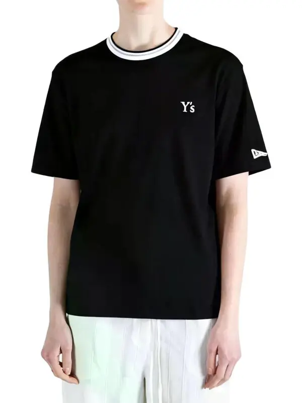 Y’s Logo-embroidered Striped Trim T-shirt - Black