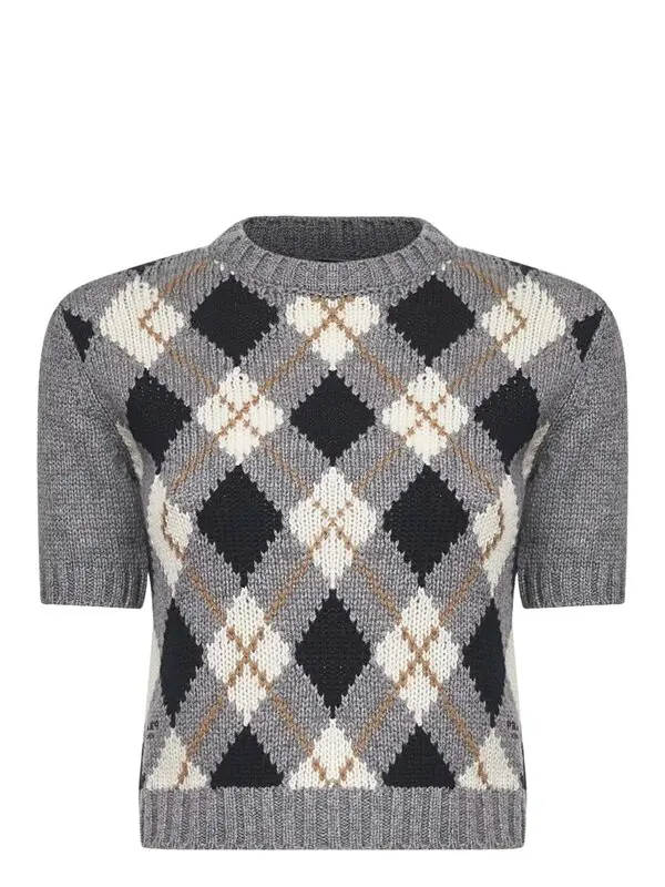 Prada Check-pattern Short-sleeved Jumper - Grey
