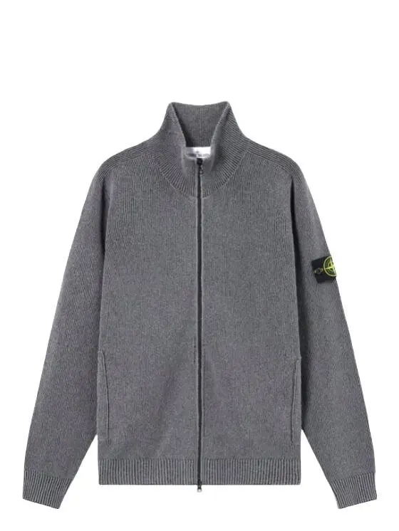 Stone Island High-neck Zipped Knit Cardigan - Charcoal Gray Blend