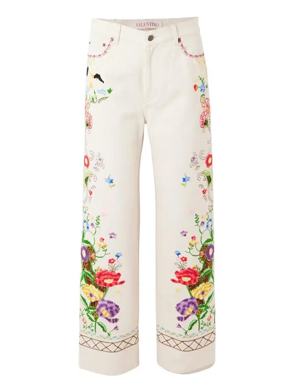 Valentino Garavani Embroidered Floral Jeans - White