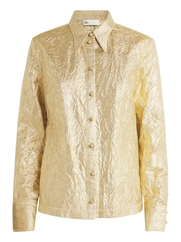 Tory Burch Silk-blend Crushed Metallic Shirt - Gold