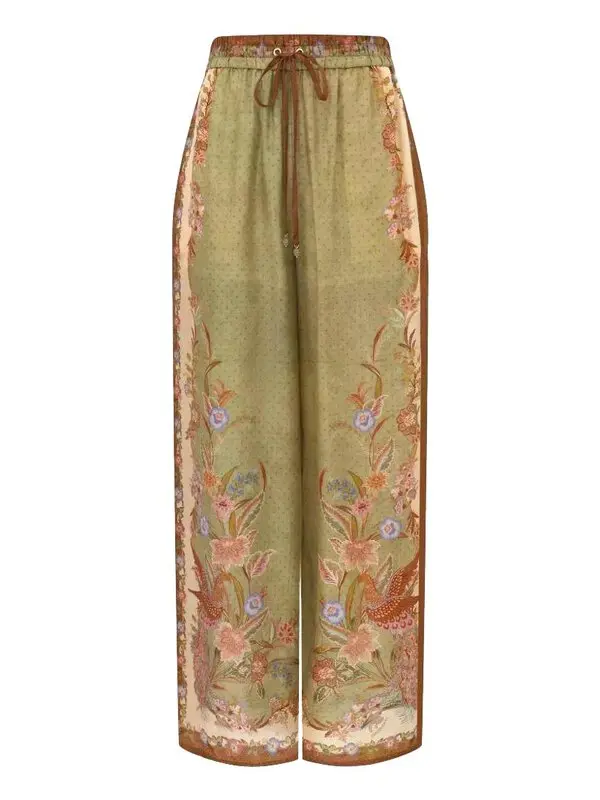 Zimmermann Indra Floral Print Wide Leg Trousers - Green