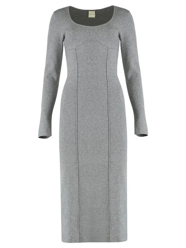 Calvin Klein Fitted Midi Dress With Scoop Neckline - Gray Mixed Color