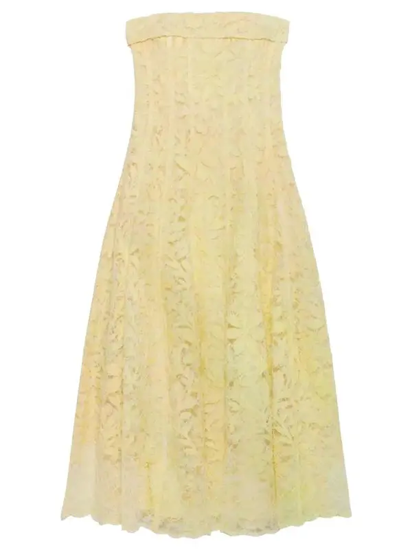 Simkhai Strapless Lace Overlay Dress - Yellow