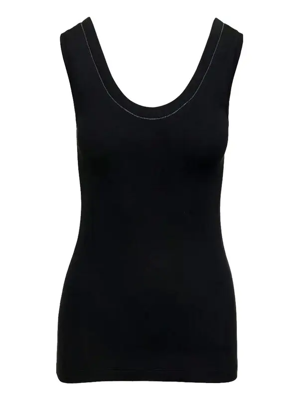 Brunello Cucinelli Monili Detail Ribbed Knit Tank Top - Black