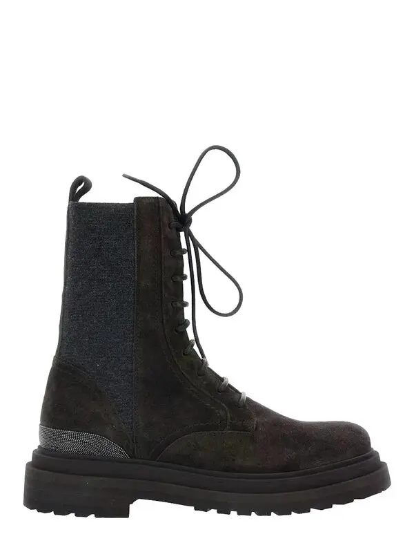 Brunello Cucinelli Lace-up Monili Embellished Boots - Brown