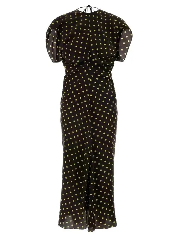 Marni Polka Dot Ruched Midi Dress - Brown