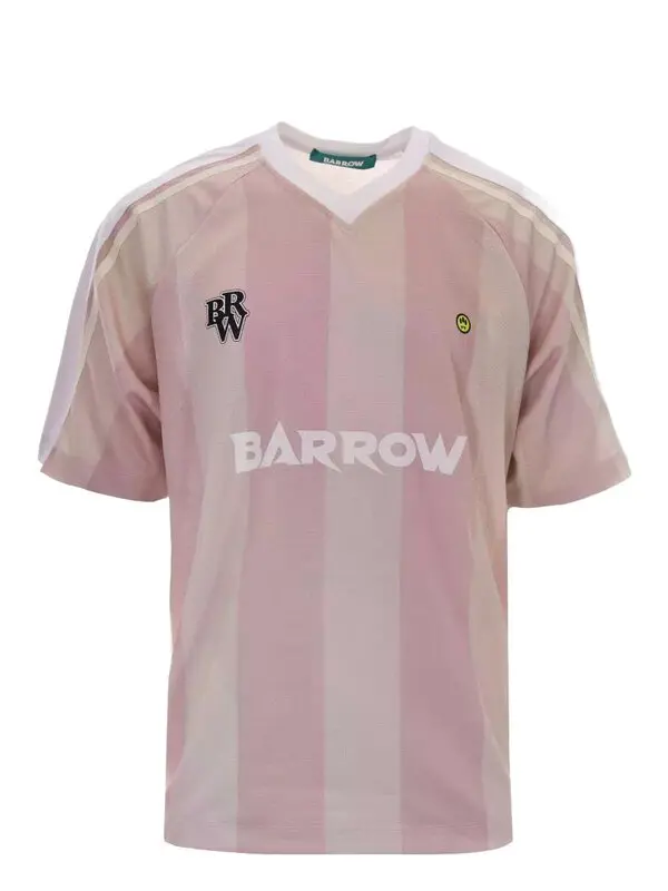 BARROW Striped Logo Print V-neck T-shirt - Pink
