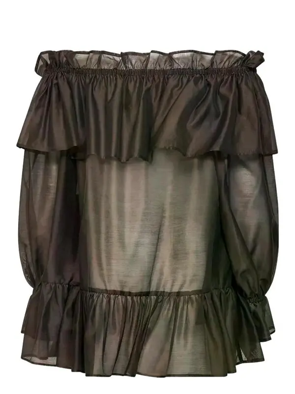 BLANCA VITA Ruffled Off-the-shoulder Blouse - Brown