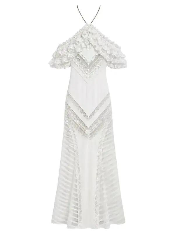 Amen Lace-panelled Ruffled Maxi Dress - White