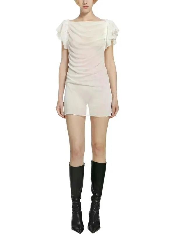 DAISY Ruffled Sleeve Draped Mini Dress - White