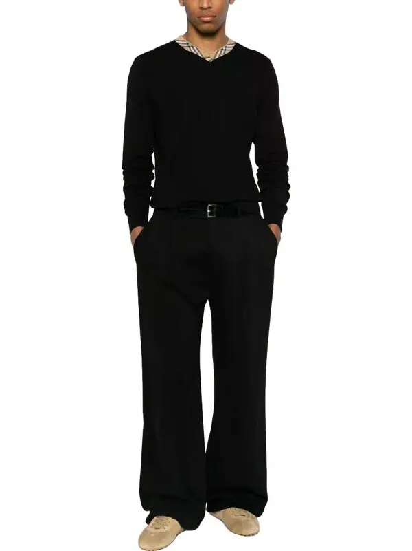 Burberry V-neck Sweater With Check Trim - Black
