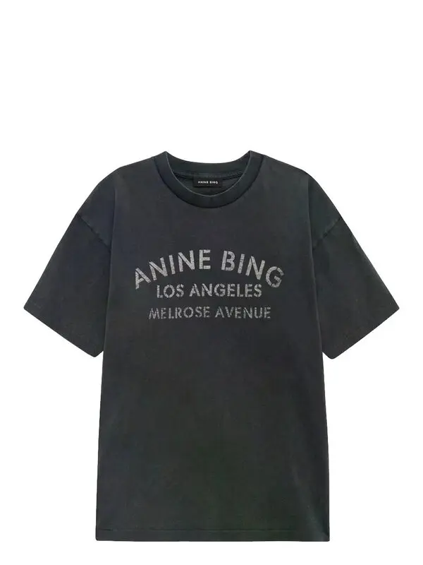 ANINE BING Melrose Stencil-print Cotton T-shirt - Black
