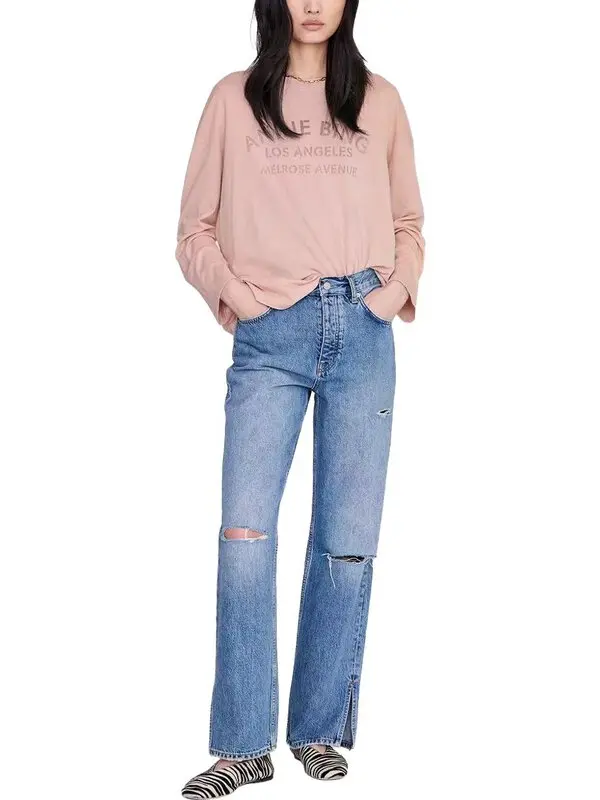 ANINE BING Ivan Long-sleeve Cotton T-shirt - Pink