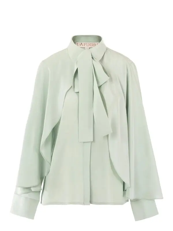 LA FUORI Mint Secret Spell Tie-neck Silk Crepe Top - Green