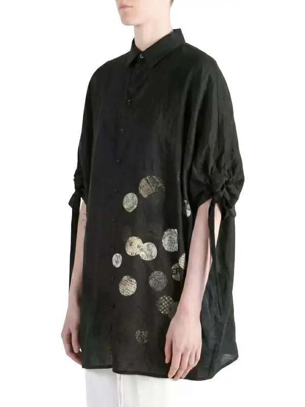 Y’s Graphic Print Tie-sleeve Shirt - Black