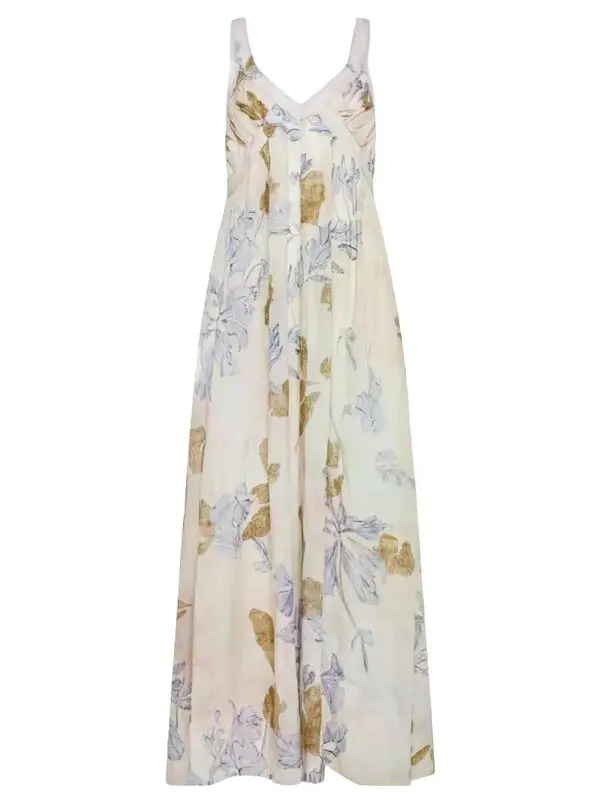 Seventy Floral Print V-neck Maxi Dress - Neutrals