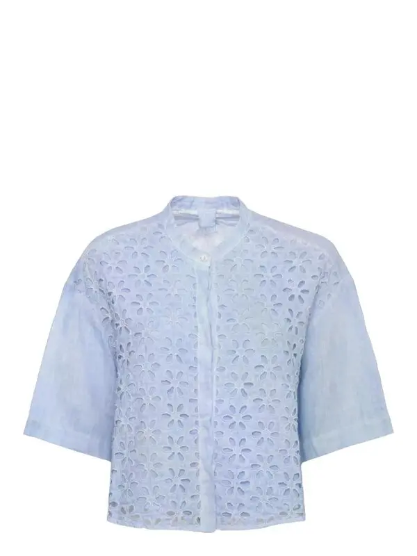 120% Lino Broderie Anglaise Linen Shirt - Blue