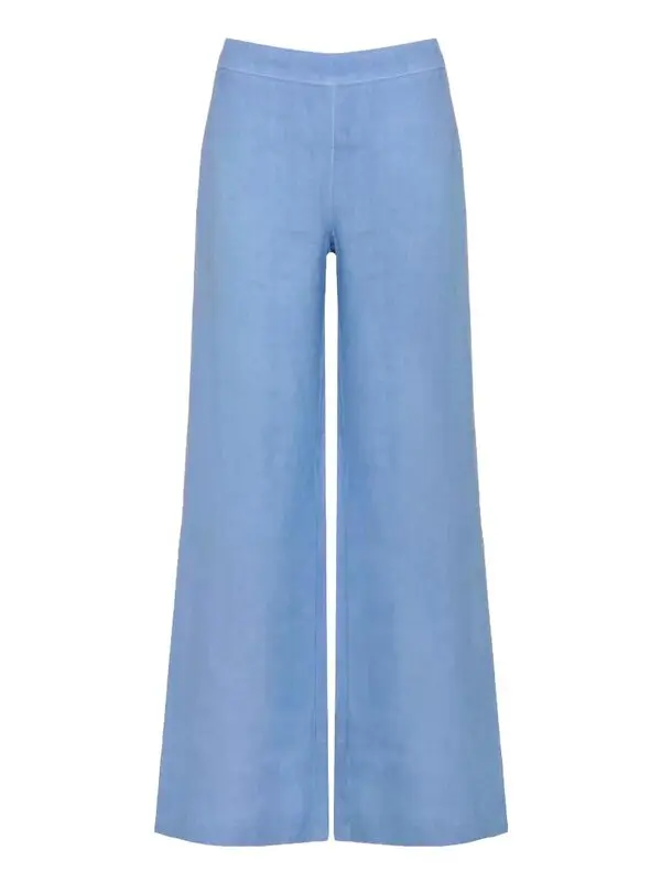 120% Lino Wide-leg Linen Trousers - Blue