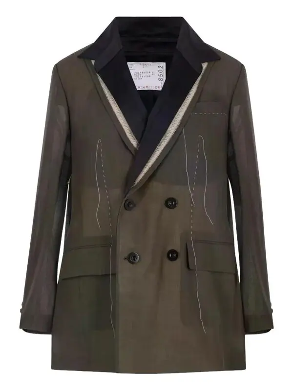 Sacai Double-breasted Pleated Jacket - Brown
