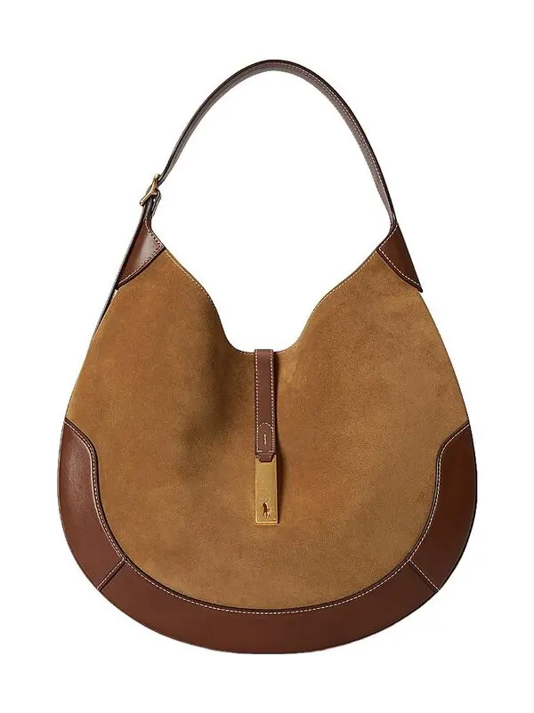 Polo Ralph Lauren Polo Id Large Suede Shoulder Bag - Clay/tobacco