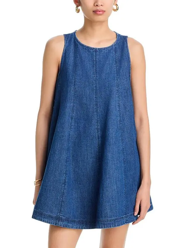 Aqua Denim Trapeze Mini Dress - Indigo Blue