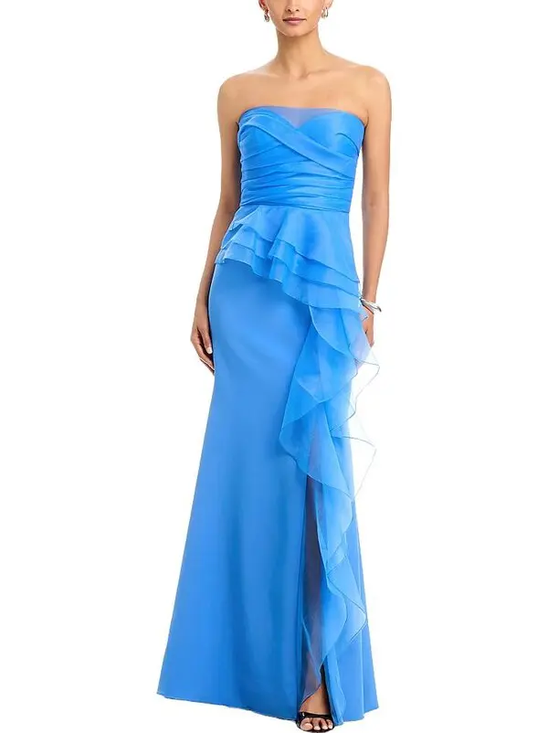 Theia Morgan Crepe & Organza Gown - Ocean Breeze Blue