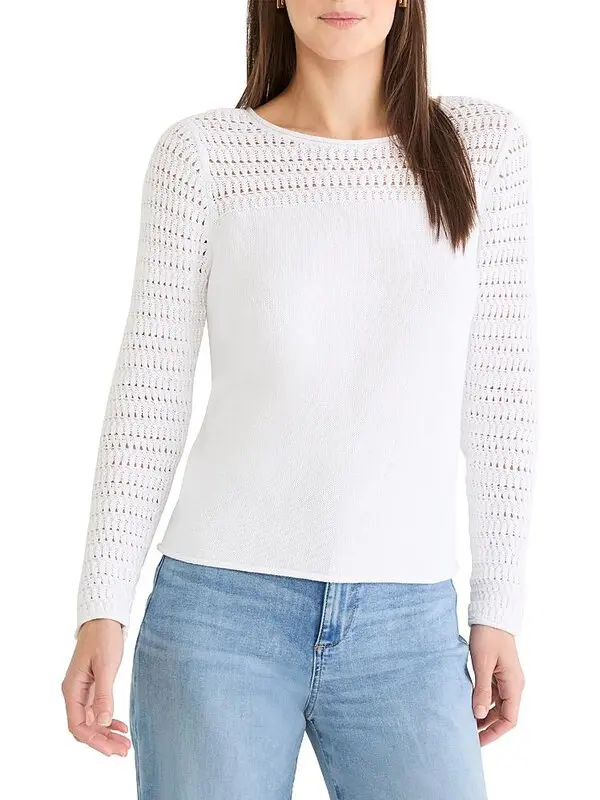 NIC+ZOE Placed Pointelle Knit Sweater - Paper White