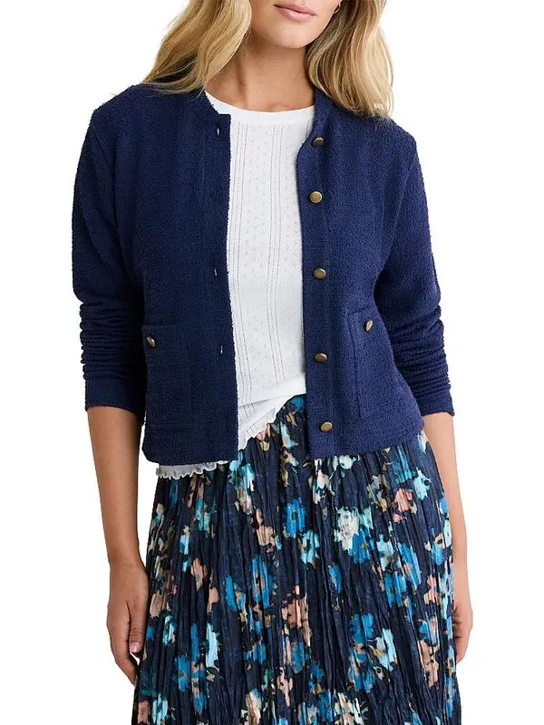 NIC+ZOE Textured Knit Bomber Jacket - Ink