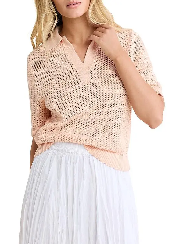 NIC+ZOE Mesh Polo Sweater - Orange Sheer