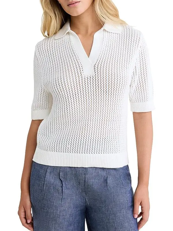 NIC+ZOE Mesh Polo Sweater - Paper White