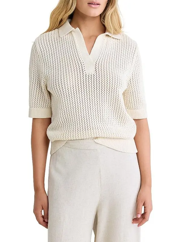 NIC+ZOE Mesh Polo Sweater - Sand
