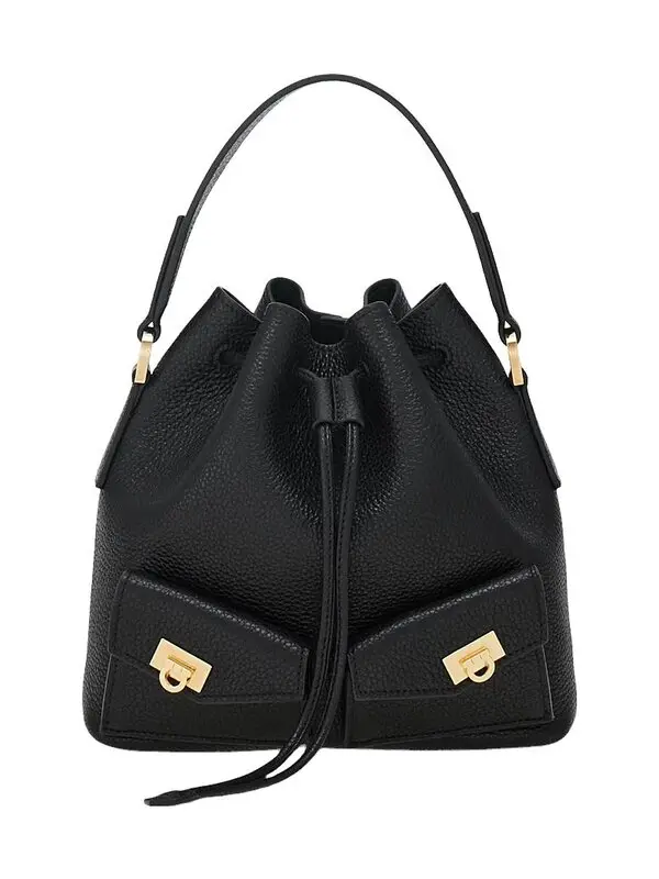 FERRAGAMO Mini Textured Leather Bucket Bag - Nero