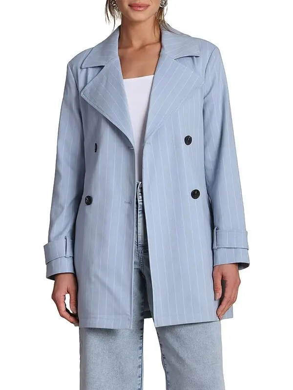 Bagatelle Double Breasted Striped Trench Coat - Sky Stripe