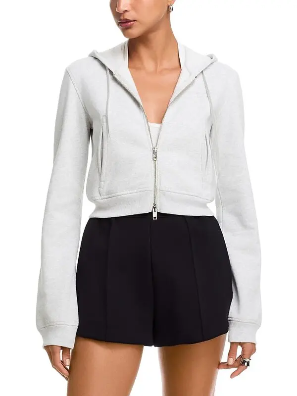 Alexander Wang Cropped Zip-up Hoodie - Light Heather