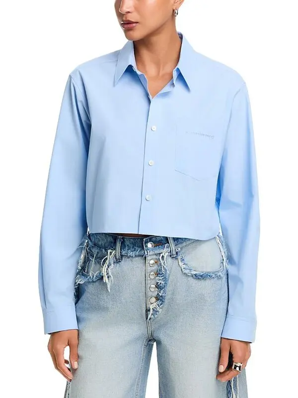 Alexander Wang Cotton Cropped Button Down Shirt - Oxford Blue