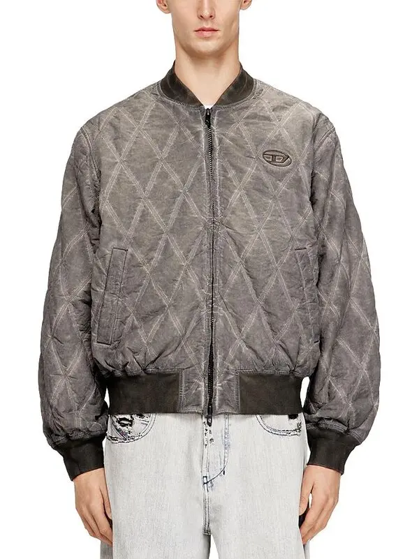 DIESEL® J-type Argyle Diamonds Logo Bomber Jacket - Grey