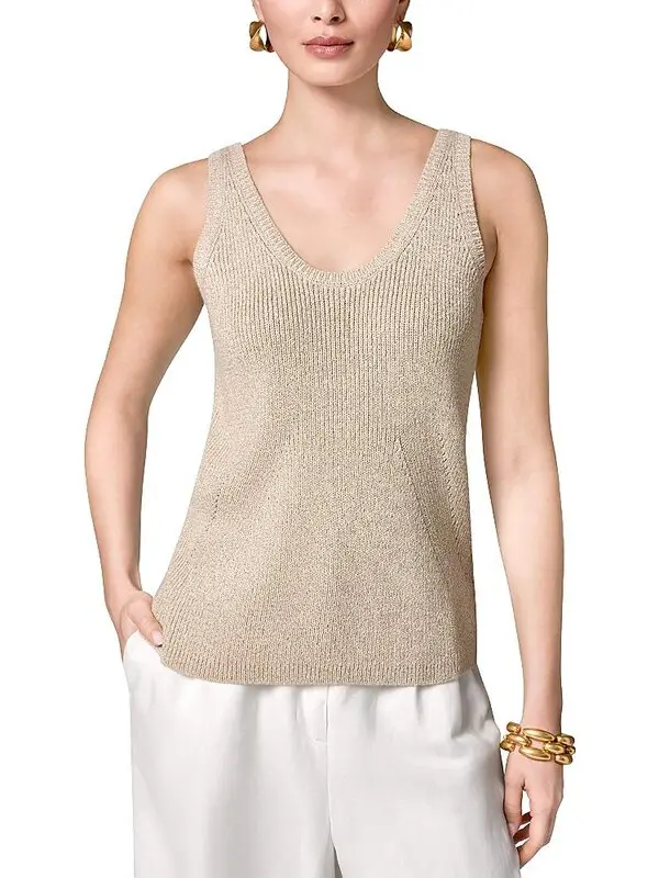 Donna Karan New York Metallic Knit Scoop Neck Tank - Cream/gold