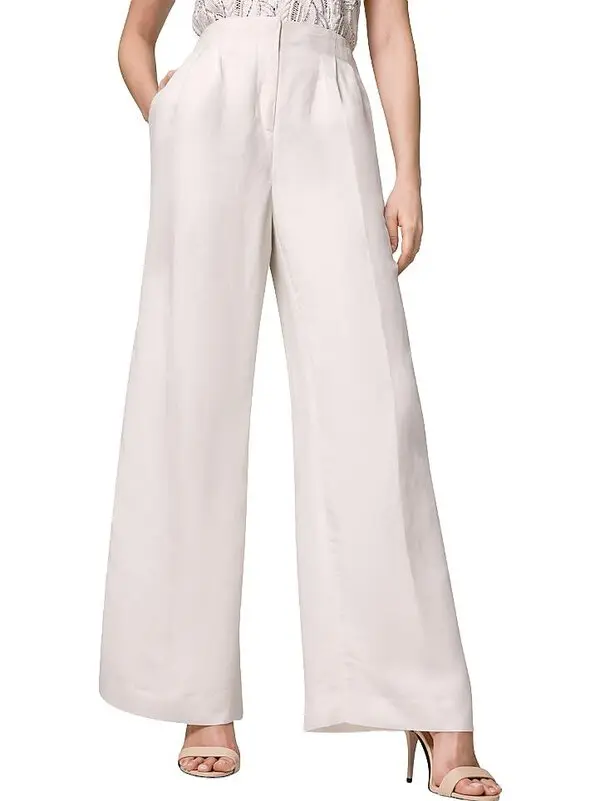 Donna Karan New York Pleated Wide Leg Pants - Cream