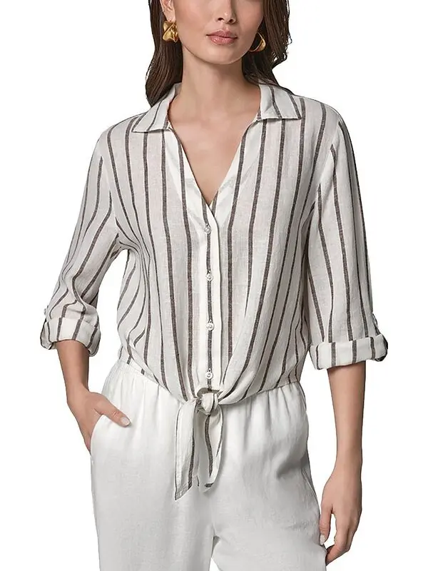 Donna Karan New York Striped Linen Blend Shirt - Cream/canyon