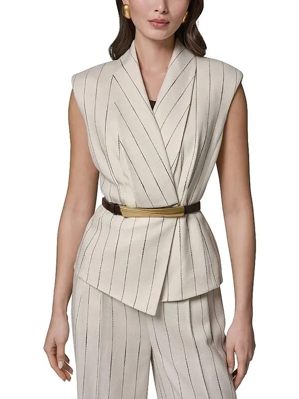 Donna Karan New York Striped Belted Vest - Flax/canyon