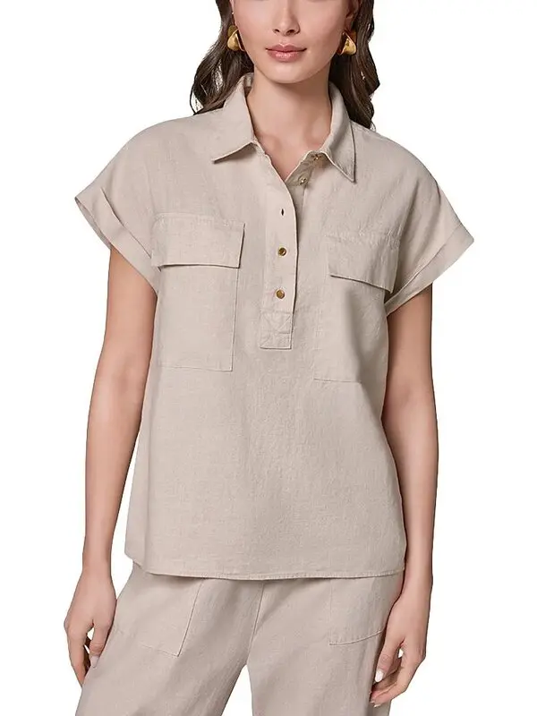 Donna Karan New York Cap Sleeve Popover Shirt - Natural