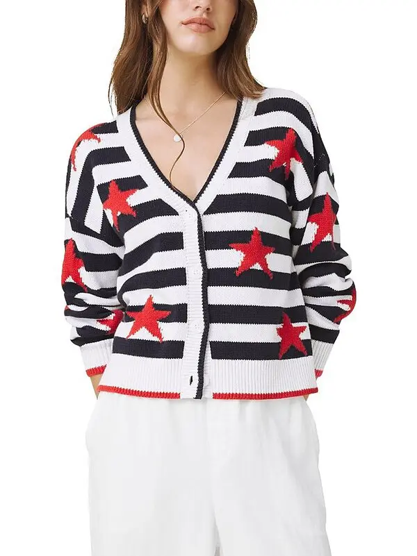 Splendid Liberty Mixed Print Cardigan - White/navy/firework