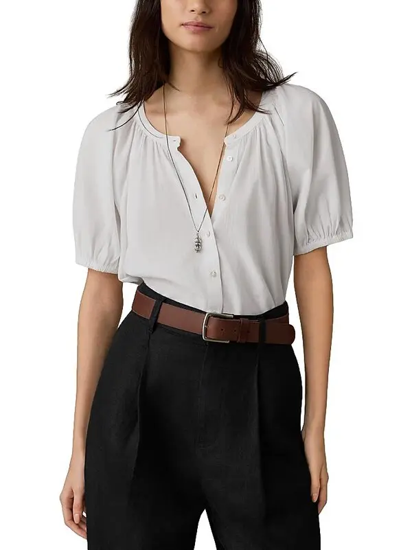 Faherty Brand Voile Lettie Top Puff Sleeve Button-up Shirt - White