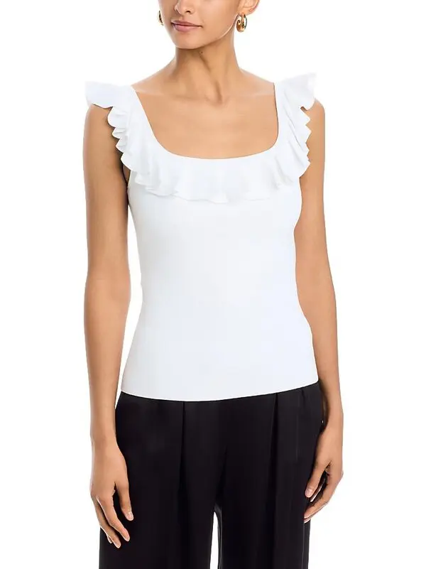 Michael Kors Square Neck Ruffle Top - White