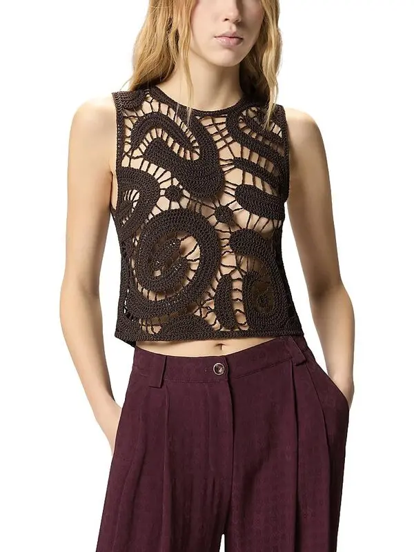 Pinko Eruzione Geometric Crochet Top - Java Brown