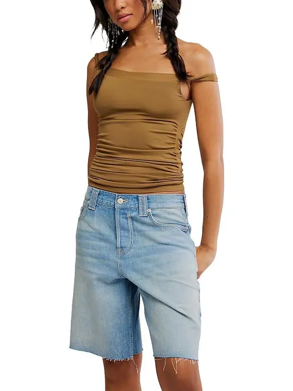 Free People Asymmetrical Ruched Tank Top - Mosswood
