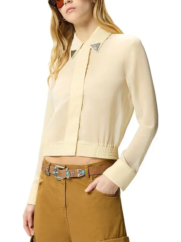 Pinko Cagliari Georgette Shirt With Embellished Collar - Sea Mist