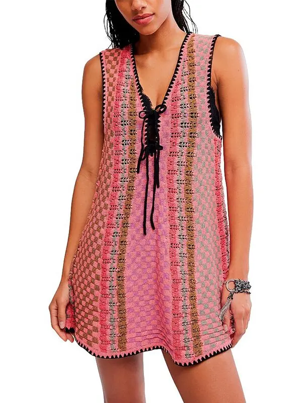 Free People Amalfi Twist Mini Dress - Pink Pop Combo