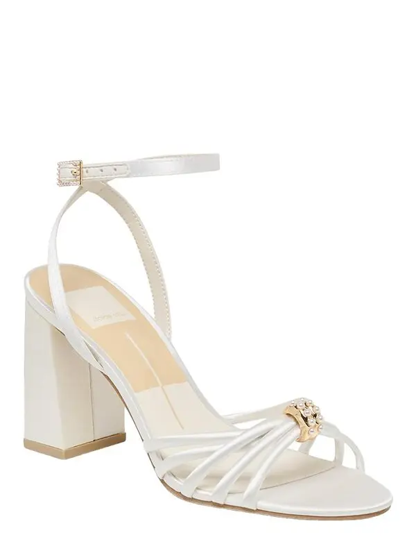 Dolce Vita Strappy Embellished Block Heel Sandals - True White